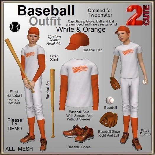 Second Life Marketplace - [2cute] Baseball Outfit - White-Orange